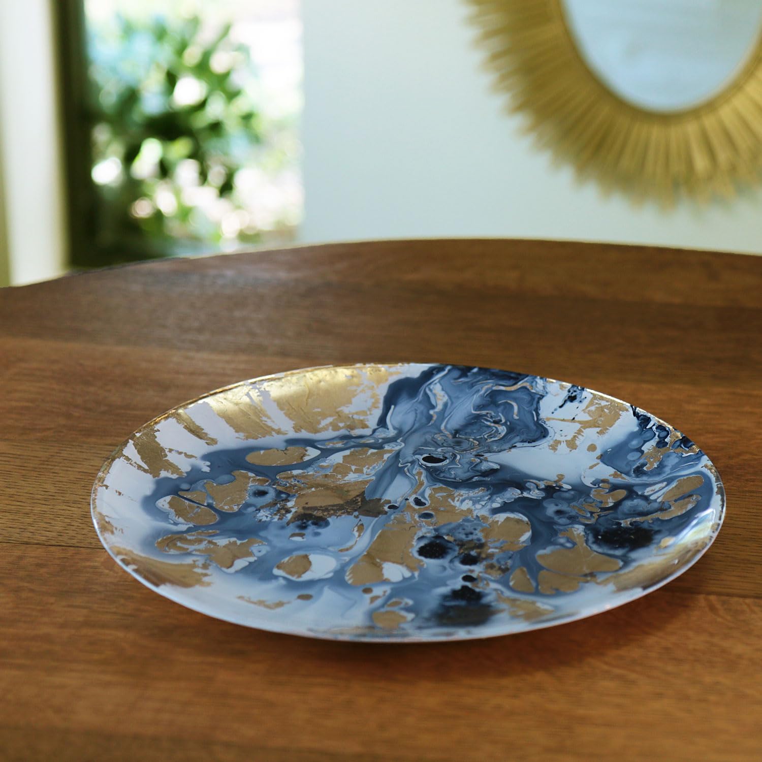 Beatriz Ball GLASS New Orleans Large Round Painted Platter (Blue & Gold)