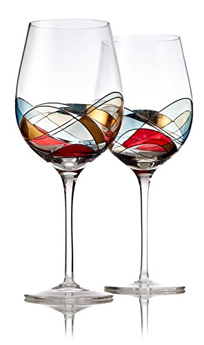 Bezrat Red Wine Glasses Set of 2, Hand Painted Wine Glass, Drinkware Essentials, 11" H, 28oz Wine Lover Large Glass, Glassware Gifts Ideas for Women Inspired by 'Duomo di Milano' Mothers Day (Red)