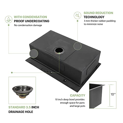 Beslend 28 Black Drop In Workstation Kitchen Sink - 28"x22"x10" Gunmetal Black Stainless Steel Topmount 16 Gauge 10 Inch Deep Sink
