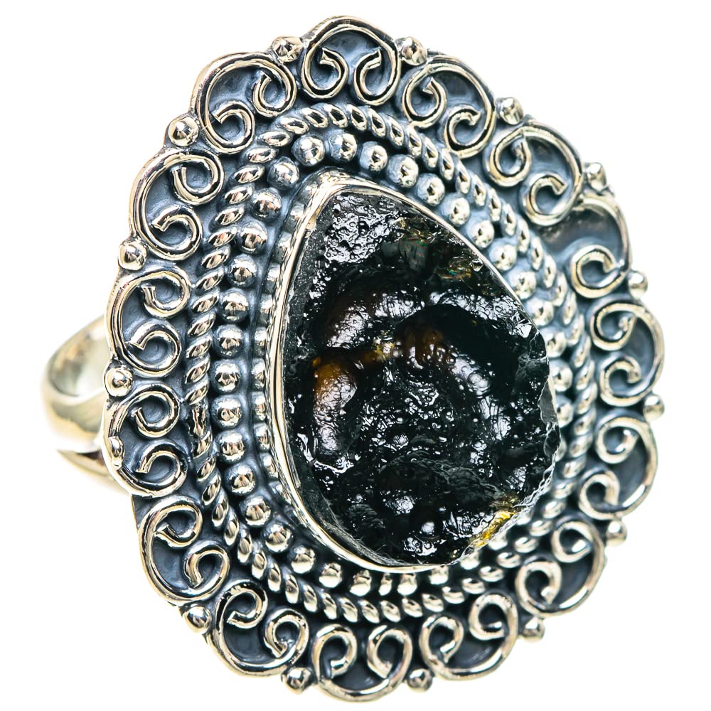 Ana Silver Co Large Tektite Ring Size 7.5 (925 Sterling Silver) - Handmade Jewelry, Bohemian, Vintage RING92348