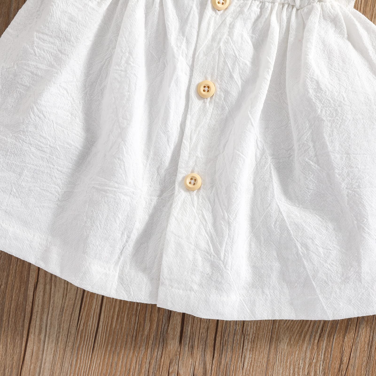 Cudilica Toddler Baby Girls Summer Dress Sleeveless Ruffle Solid Cotton Linen Button Princess Dresses Headband Infant Set (White, 6-12 Months)