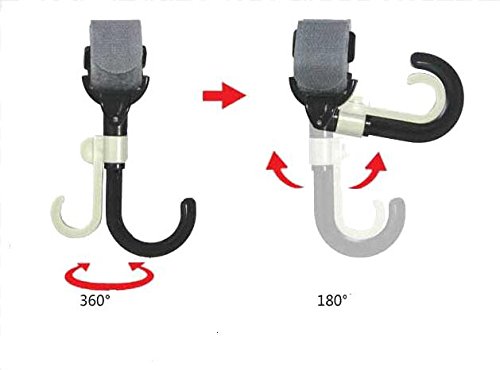 Mom's Best Baby Two Pack - New Durable Stroller Hooks with Secure Black Velcro Strap - 360 & 180 Degree Swivel Double Hook Design - Heavy Duty - 100% Guaranteed