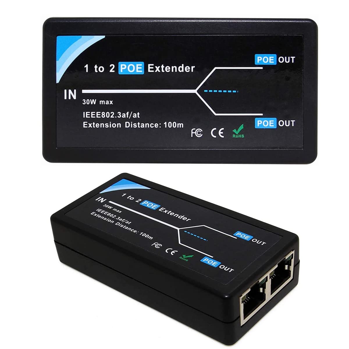 BeElion 1Port POE Extender Plug&Play 10/100Mbps with IEEE 802.3at/af Standard for IP Camera Extend 100-120 Meters POE Network Devices (1In/1Out PoE Extender)