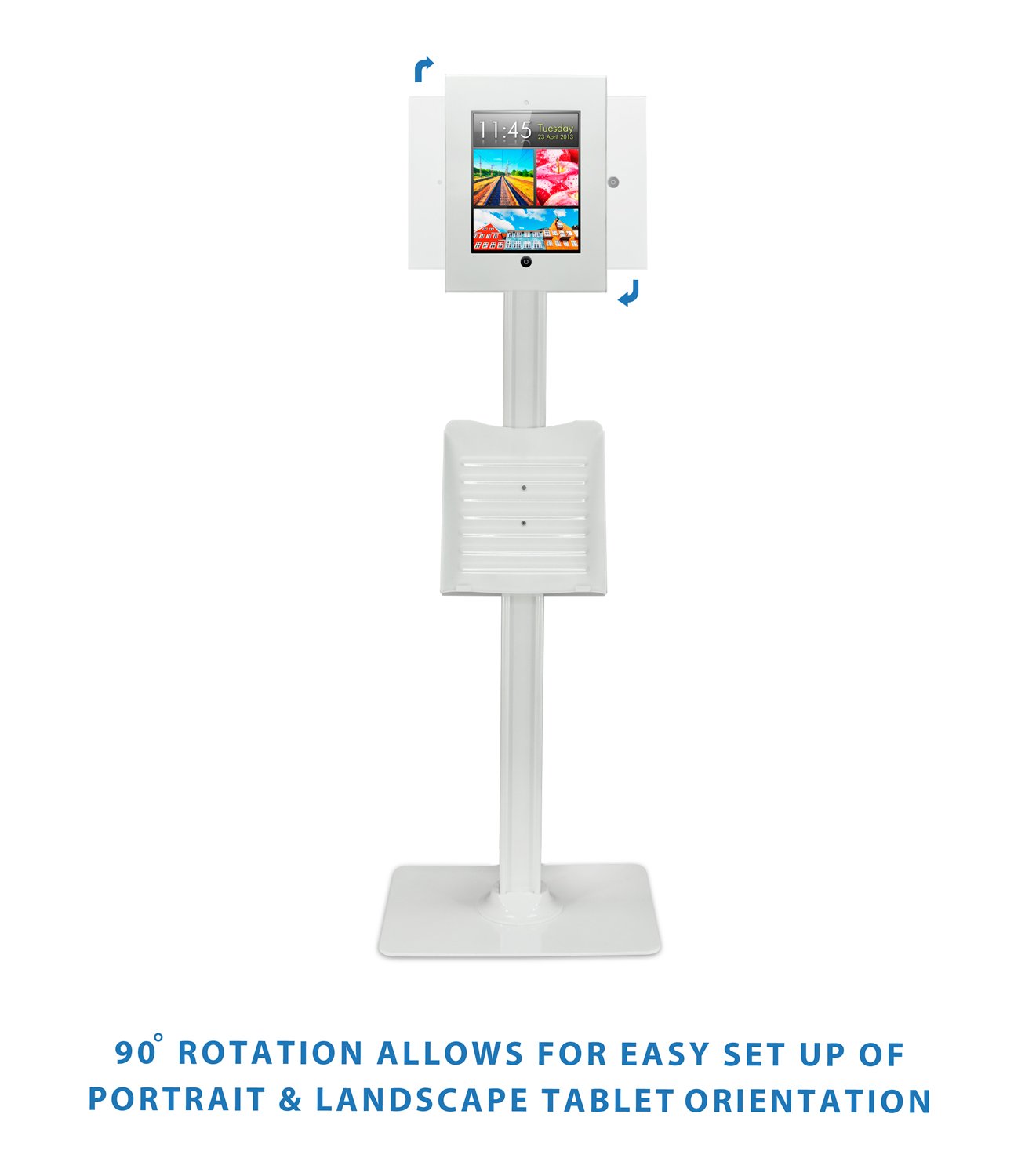 Mount-It! Anti-Theft iPad Floor Stand | Contact-Less iPad Floor Kiosk | Adjustable Locking Secure iPad Floor Mount with Document Tray for iPad 10.2 and 10.5, White