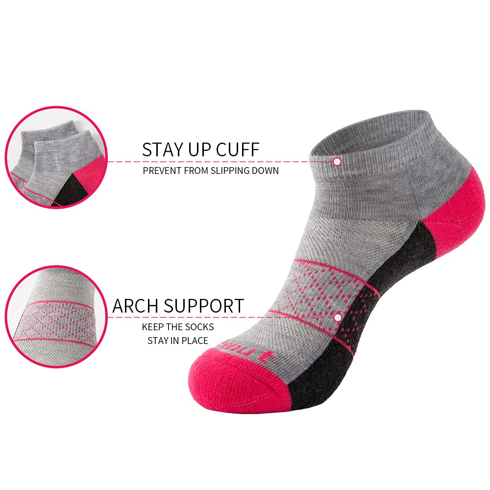 Beenut Womens Ankle Socks - 6 Pairs Running Athletic Cushioned Sole Socks, non-slip Sports Socks.