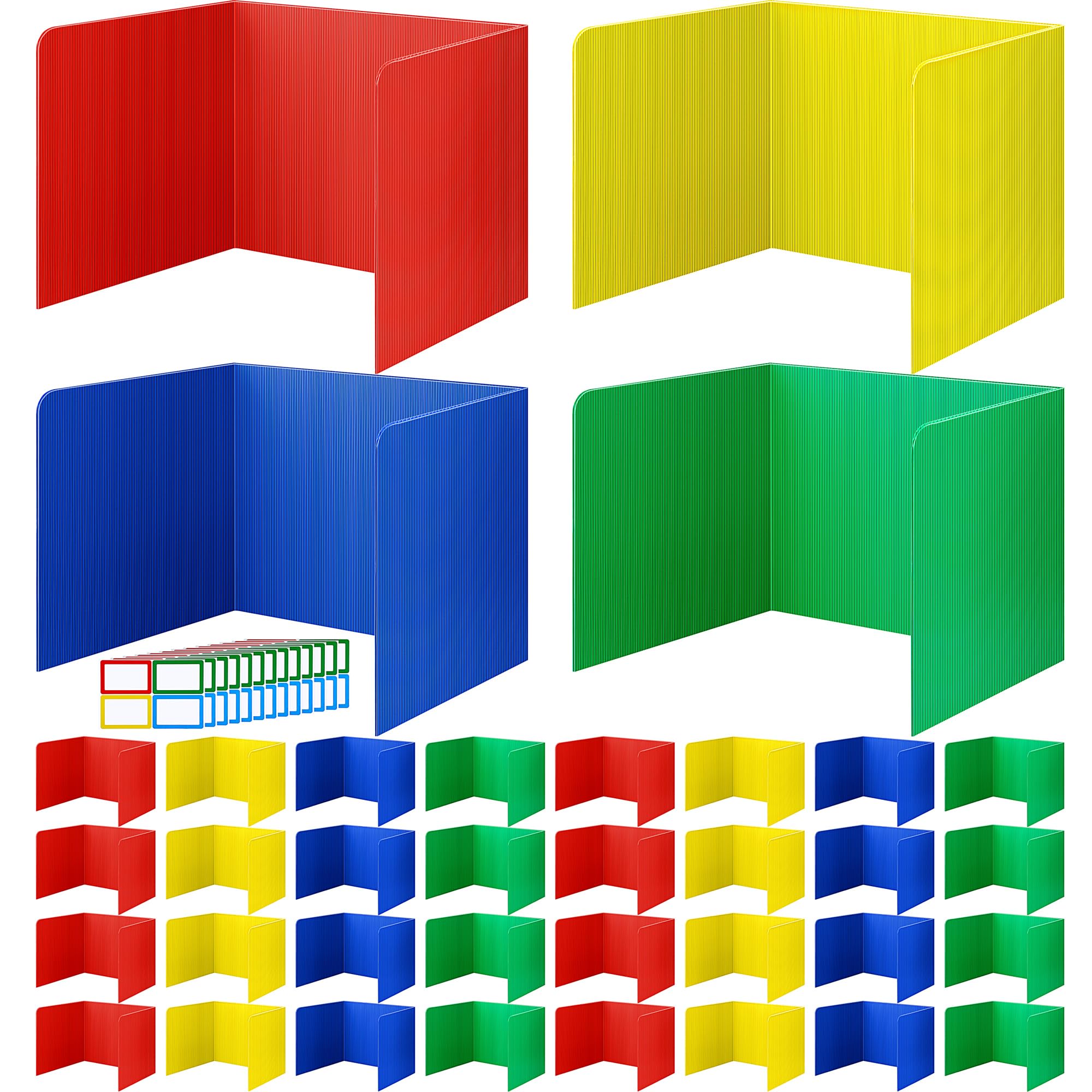 Aodaer 36 Pack Plastic Privacy Shields for Student Classroom Privacy Folders for Desks with Colorful Name Labels Classroom Privacy Boards Desk Dividers for Students Classroom Must Haves