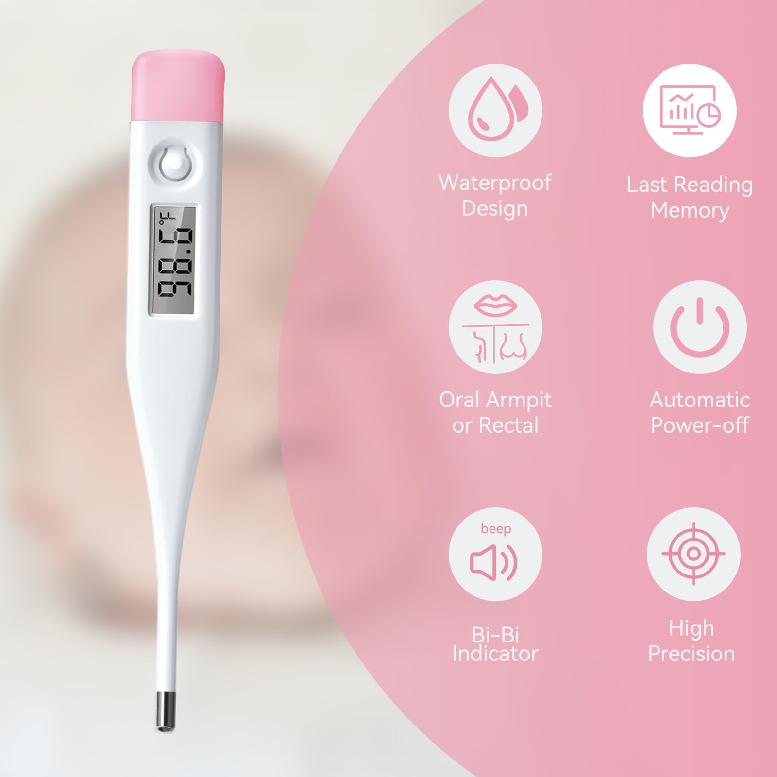 Snomd Digital Oral Thermometer for Adults and Children with LCD Display, Oral Thermometer for Baby with Fever Alarm Rectal & Underarm Use, Fast Reading Thermometer