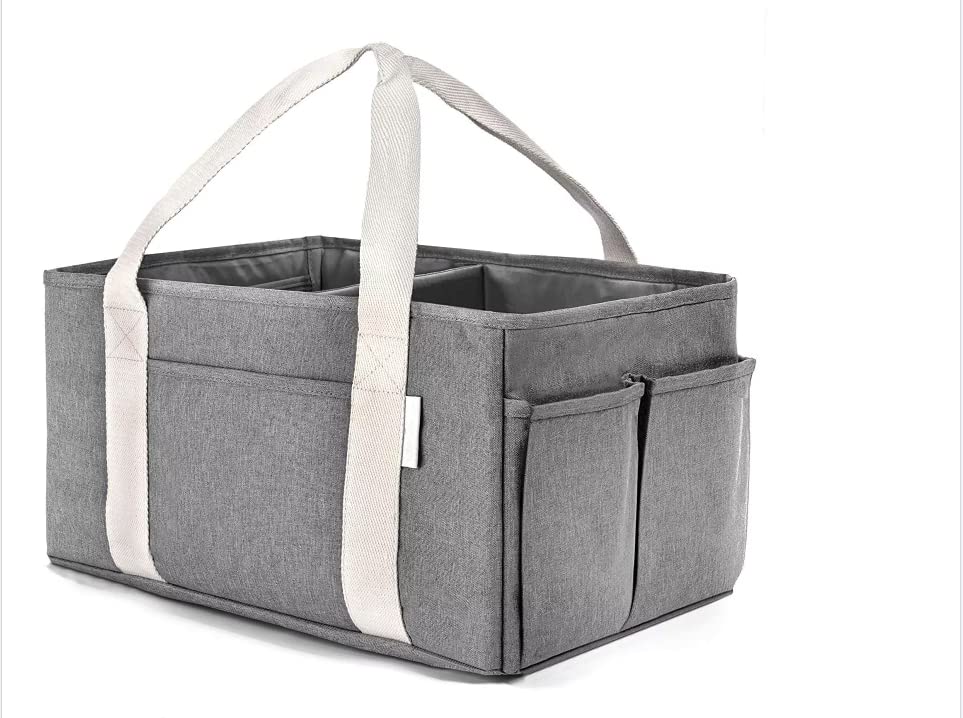 Baby Diaper Caddy Organizer - Large, Basket Storage Nursery Foldable for Infant Girl or Boy - Gift Must Haves - Durable Tote Bag for Indoor, Outdoor Use - Grey