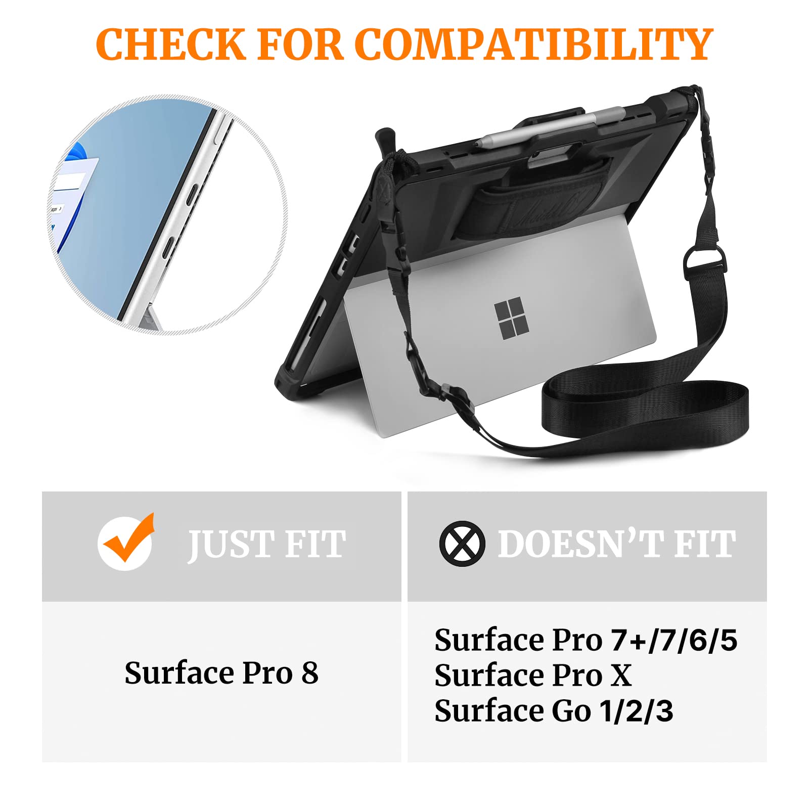 HZmeris Rugged Case for Surface Pro 8 Microsoft Cover Funda de tableta Lightweight Shockproof Case Pen Holder 13 inch Sleeve Tablet Shell 2021 Release Black