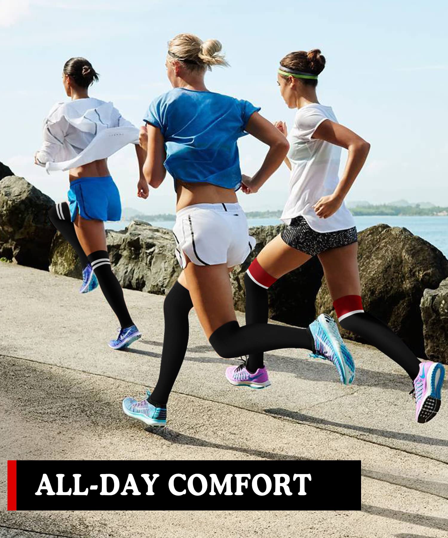 Aoliks 3 Pairs Over Knee High Compression Socks for Women - Compression Stockings for Running,Cycling,Athletic
