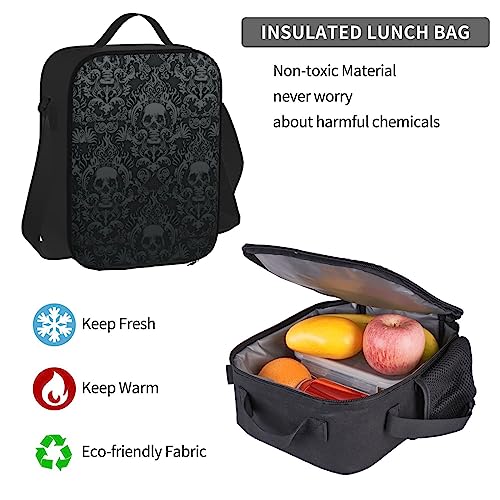 Carlonge Black Skull Gothic School Backpack for Boys Girls Teen 3 Pieces Set Cute School Bag with Lunch Bag Pencil Case, One Size