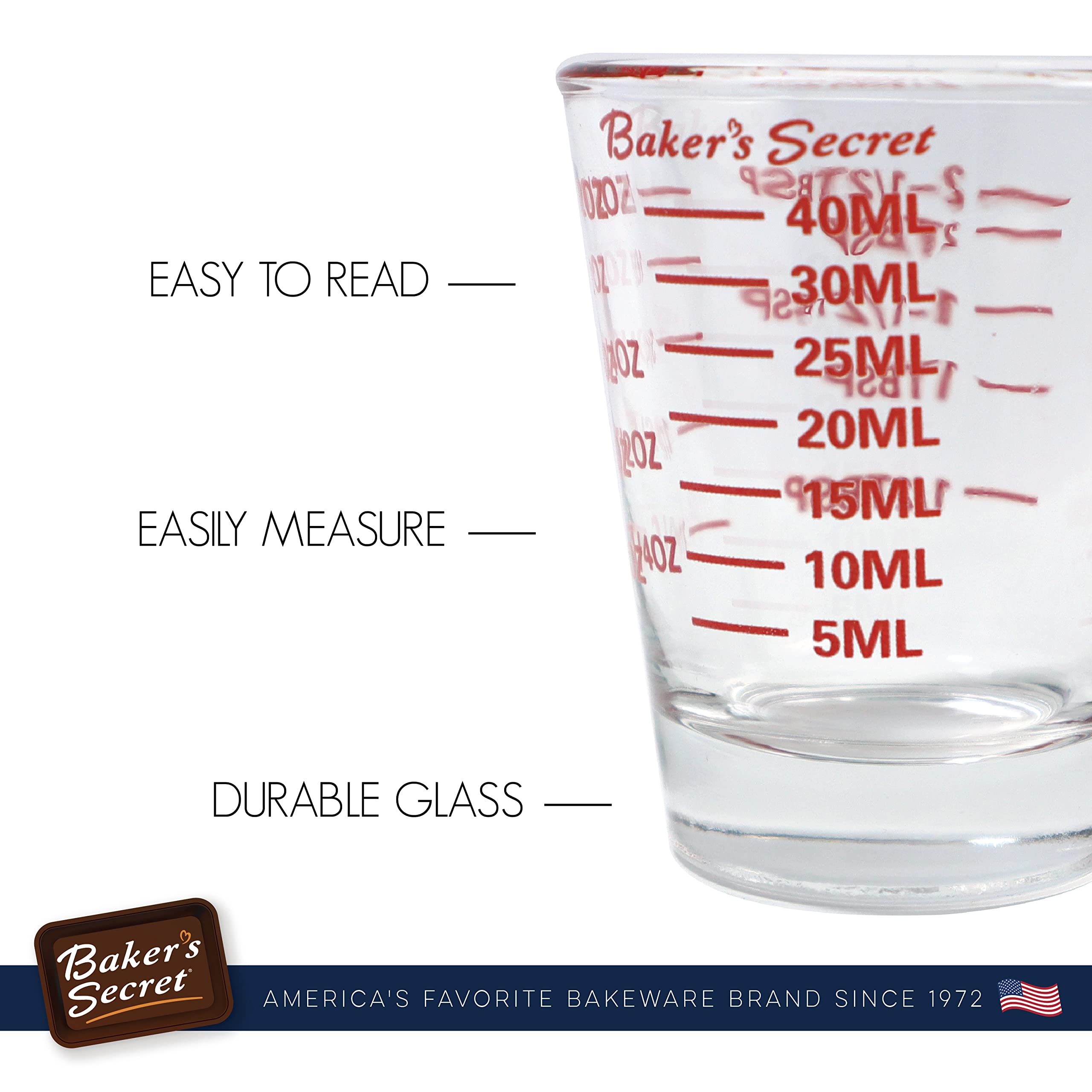 Baker's Secret - 1.5oz Shot Glass Measuring Cup, Incremental Measurements Liquid and Dry Espress Shot Glass