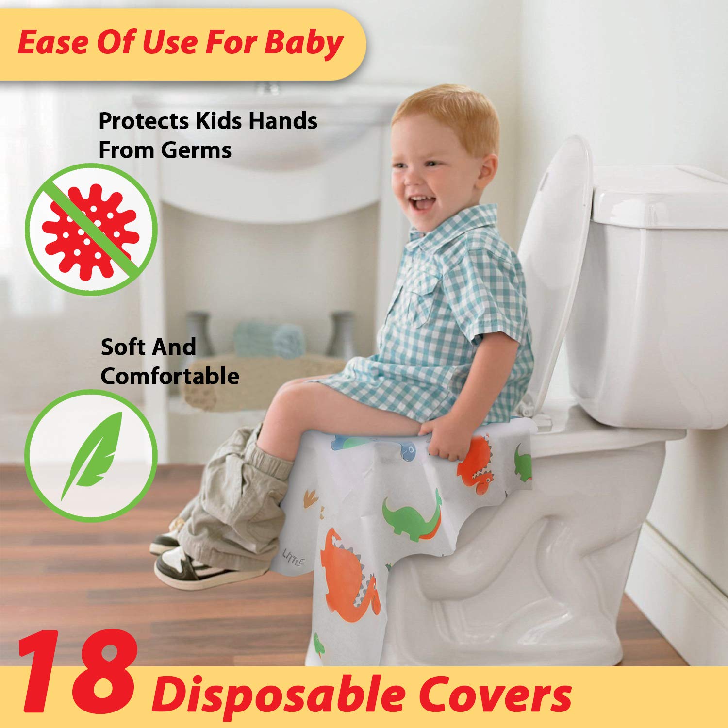 ATHENA FUTURES Disposable Toilet Seat Covers for Toddlers, Extra Large Individually Wrapped Dinosaur Paper Potty Training Liners for Kids, Portable, Flushable with Non-Slip Adhesive, Airplane & Travel