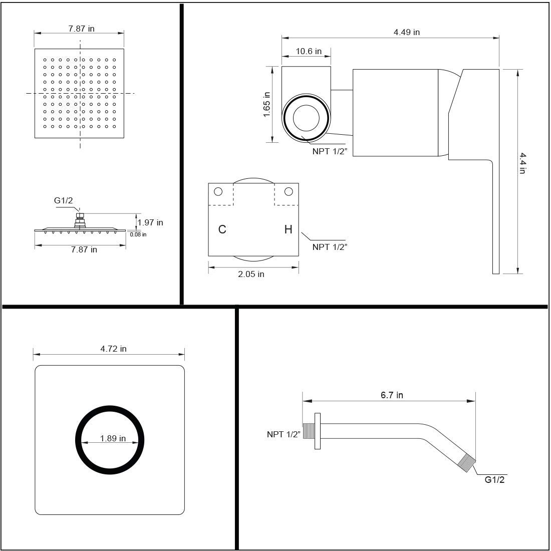 Black Shower Faucet GGStudy Single Function Shower Trim Kit with Rough-in Valve Shower Set Bath Rainfall Shower Faucet System 8inch Square Stainless Steel Metal Shower Head