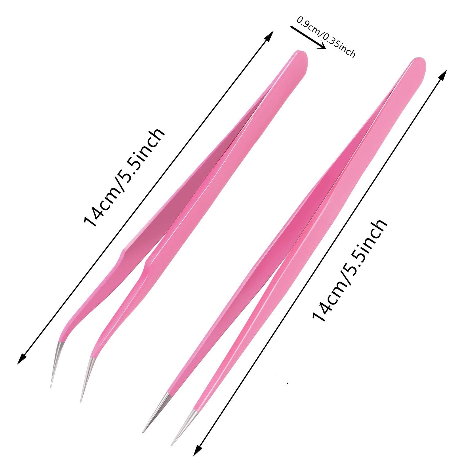 Aoshang 2PCS Stainless Steel Straight and Curved Tip Tweezers Nippers for Eyelash Extensions and Nail Art Sticker Rhinestone Eyelash Picker Acrylic Gel Nail DIY Art