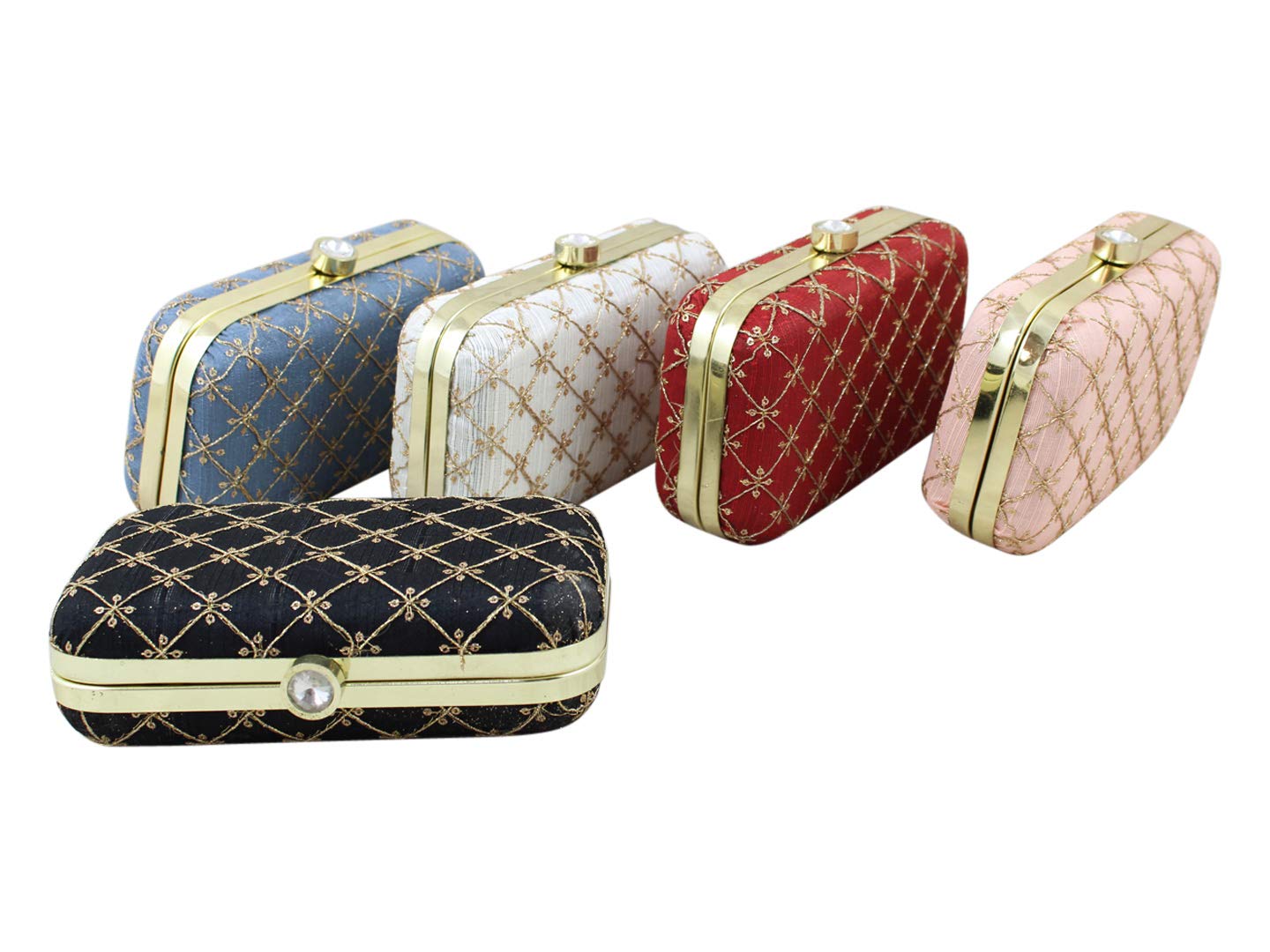 GoldGiftIdeas Clamshell Bridal Clutch for Wedding, Potli Bags for Return Gifts, Clutch Purses for Women, Indian Bridal Purse for Party,Traditional Party Favor Bags (Set of 5)