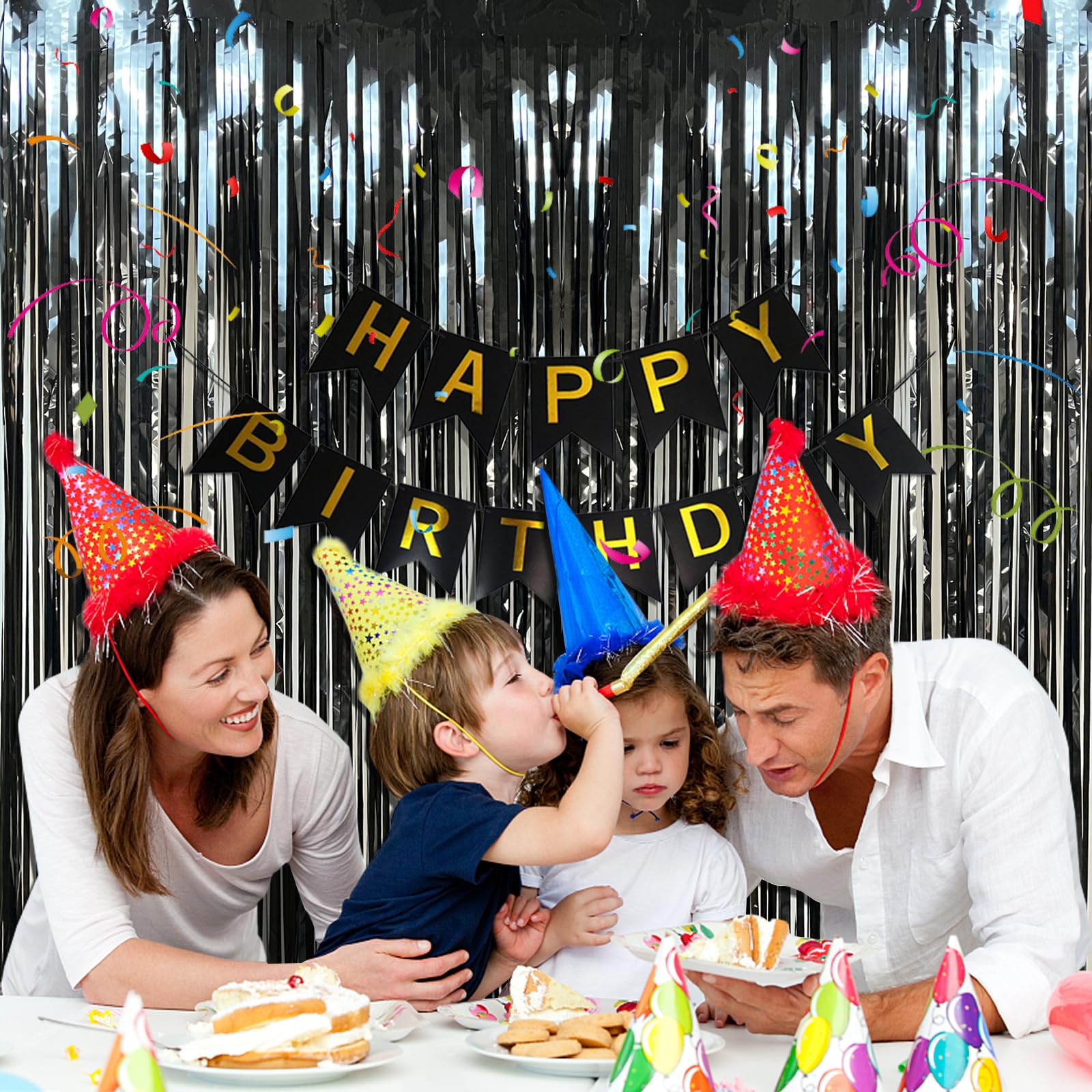 Party Streamers Tassel Backdrop, 3 Pack Black Tinsel Birthday Backdrop Party Decorations Use for Birthday Decor Wedding Engagement Baby Shower Bachelor Party Holiday Celebration Party Supplies