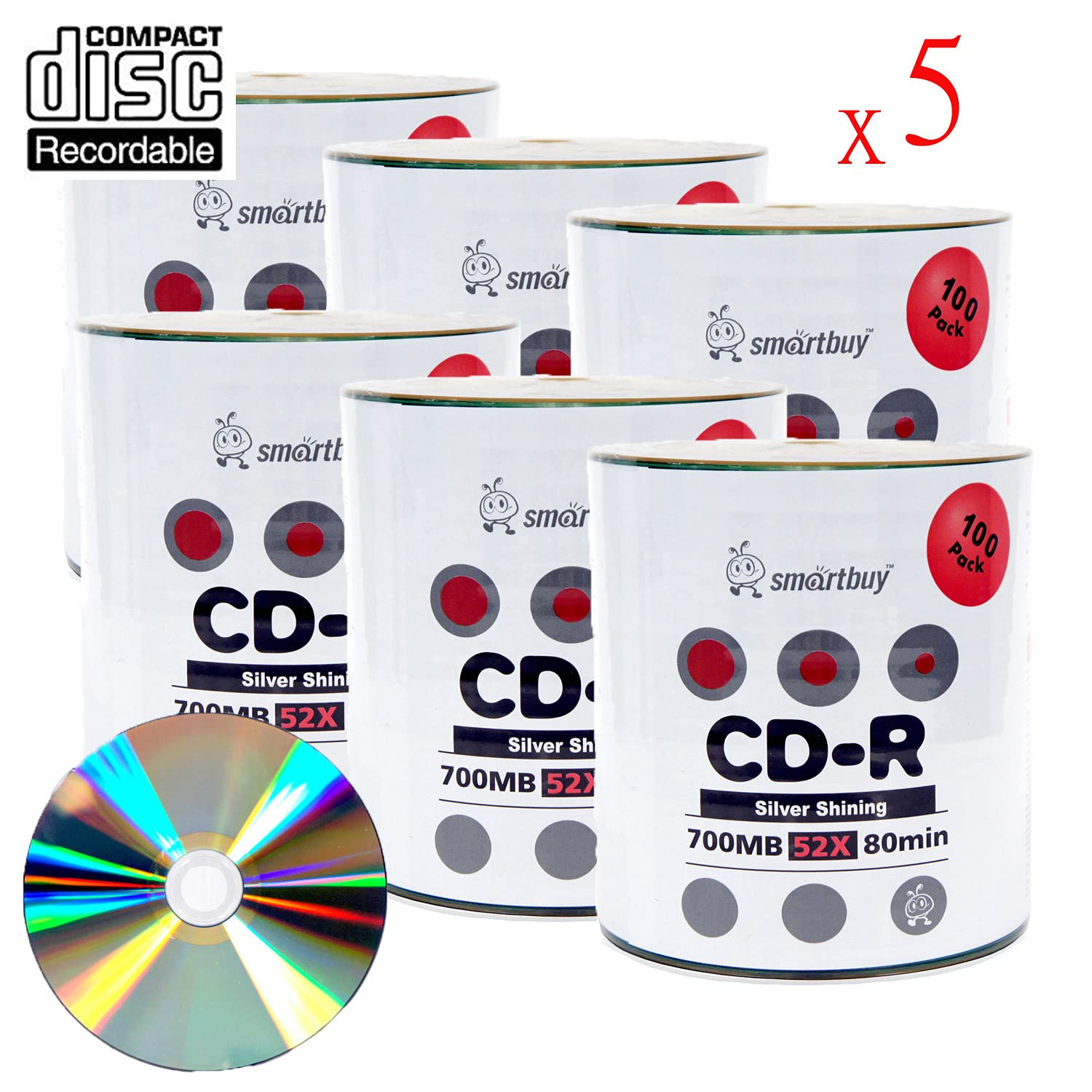 Smartbuy 3000-disc 700mb/80min 52x CD-R Shiny Silver Top Blank Recordable Media Disc