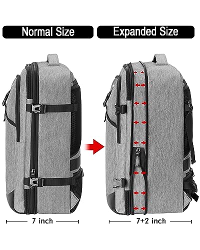 Carry on Backpack, 50l Large Travel Backpack with 3 Packing Cubes, Expandable Airline Approved 17inch Laptop Backpack, Business Weekender Daypack Overnight Luggage Duffel Bag Gifts for Men Women,Grey