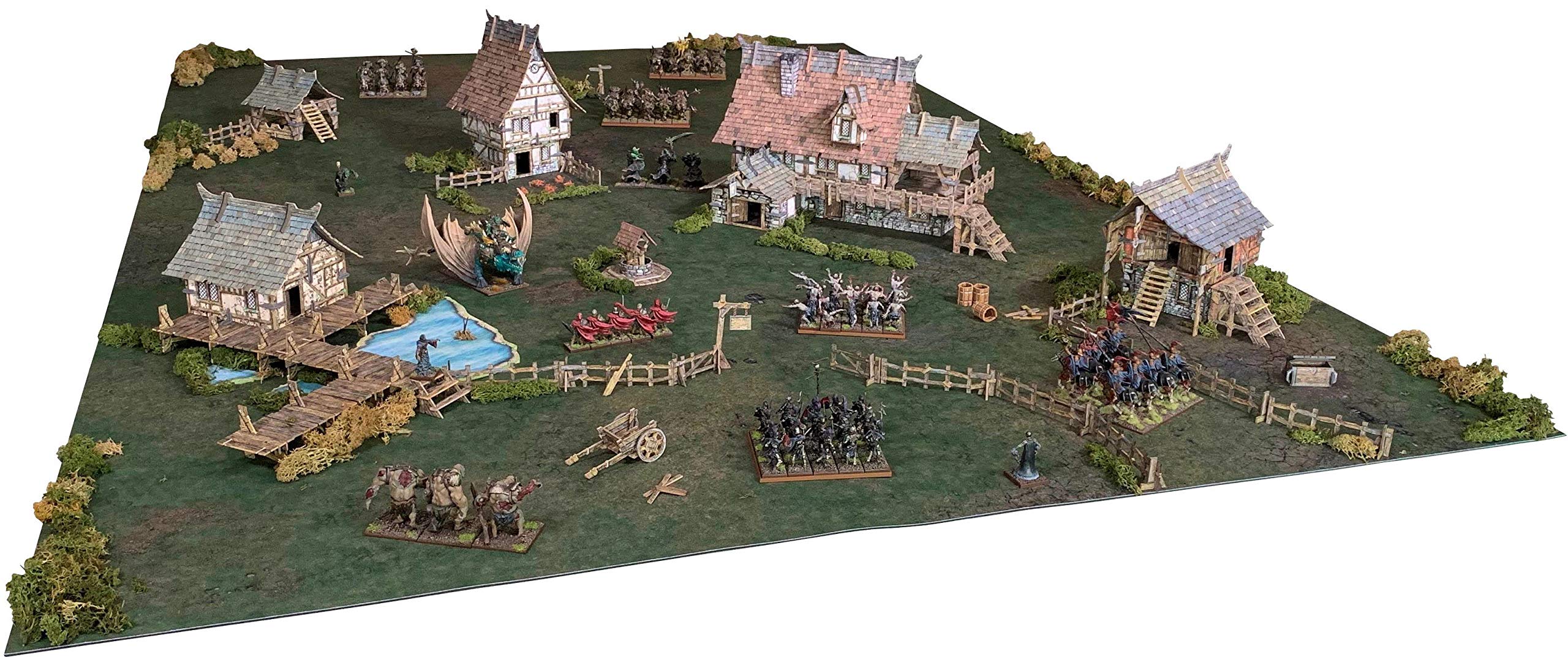 Battle Systems BSTFWC001 Fantasy Terrain Village Core Set - Multi Level Tabletop War Game - 28mm Miniature Wargaming Roleplaying - 420 Piece Modular Warhammer Battles Painted Model Scenery