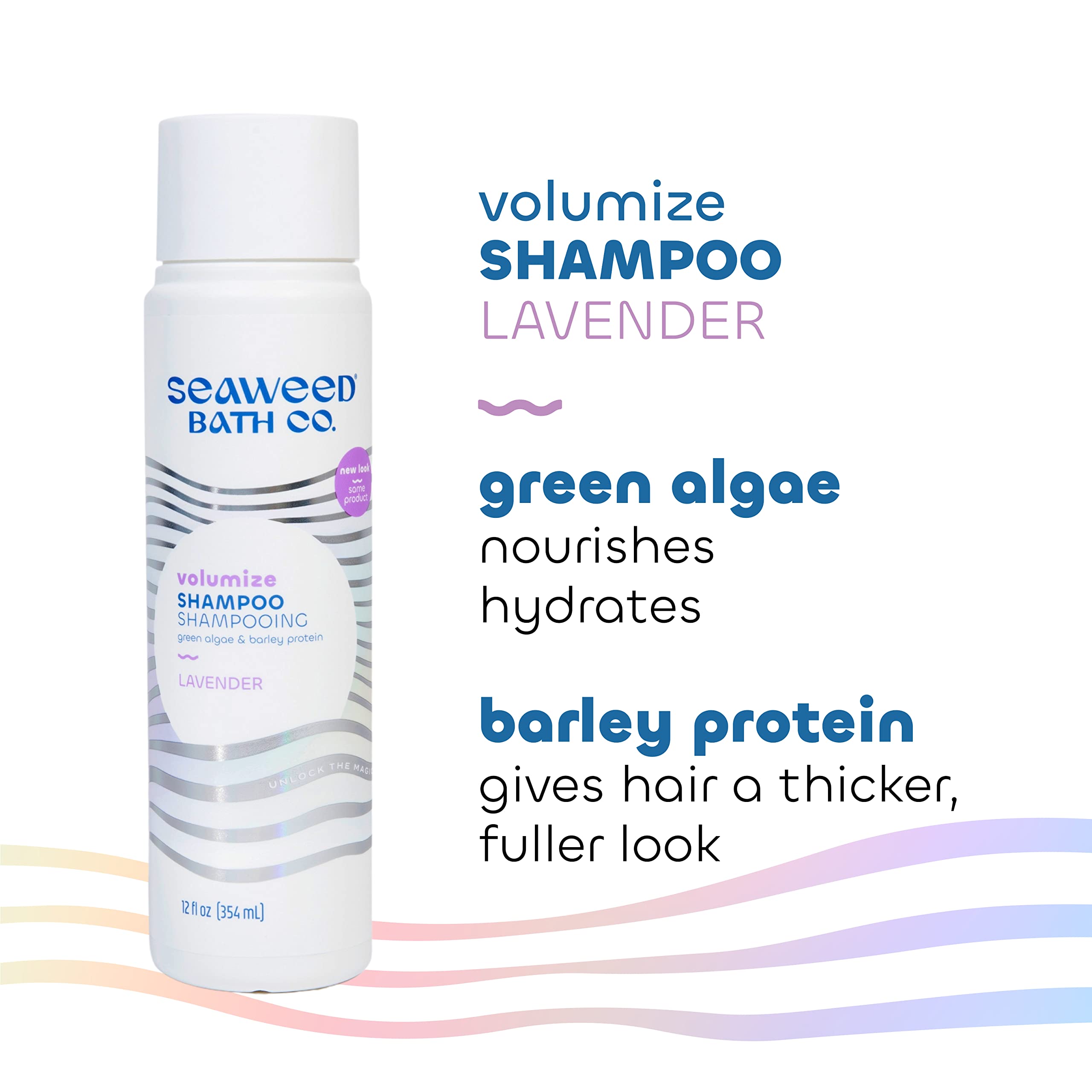 Seaweed Bath Co. Volumize Shampoo, Lavender Scent, 12 Ounce, Sustainably Harvested Seaweed, Green Algae, Barley Protein, For Normal to Fine Hair