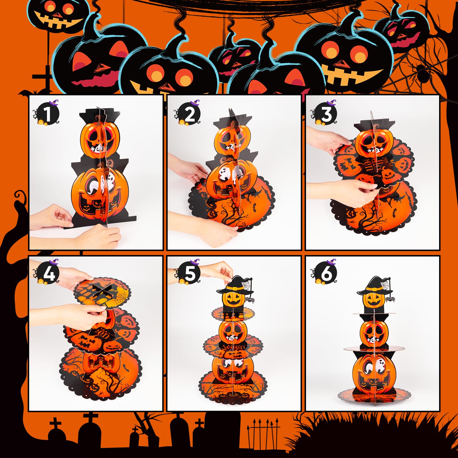 Halloween Cupcake Stand ,3 Tier Cardboard Pumpkin Cupcake Tower,With small hole design Dessert Candy DisplayTower ,Halloween Party Supplies,Halloween cake decorations ,baby shower decorations
