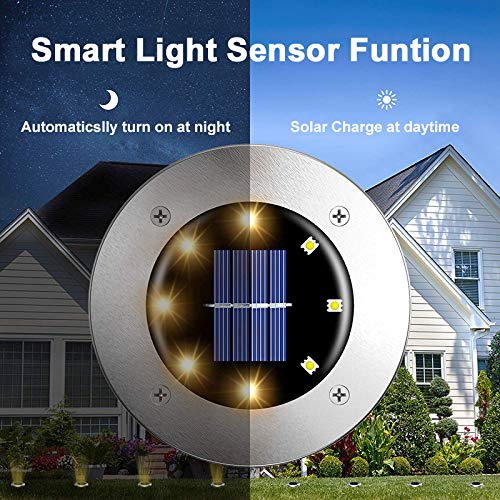 Aogist Solar Ground Lights,8 LED Garden Lights Patio Disk Lights In-Ground Outdoor Landscape Lighting for Lawn Patio Pathway Yard Deck Walkway (Warm White, 8 Pack)