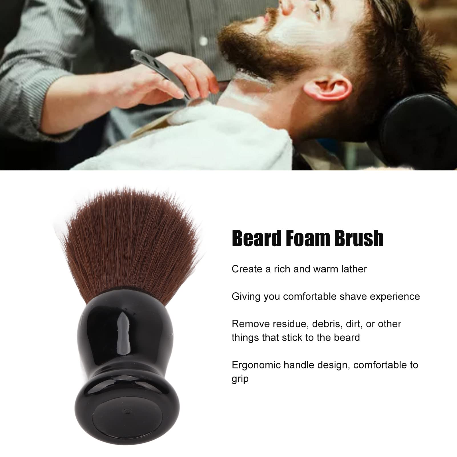 Beard Foam Brush Beard Foam Brush, Nylon Foaming Shaving Brushes Men Beard Brush Soft Brown Nylon Hair Comfortable Black Handle Beard Cleansing Grooming Brush Beard Tool Hair