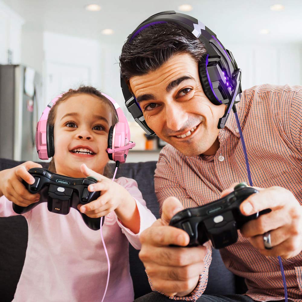BENGOO G9000 Stereo Gaming Headset for PS4, PC, Xbox One Controller, Noise Cancelling Over Ear Headphones with Mic, LED Light, Bass Surround, Soft Memory Earmuffs (Purple) (Renewed)