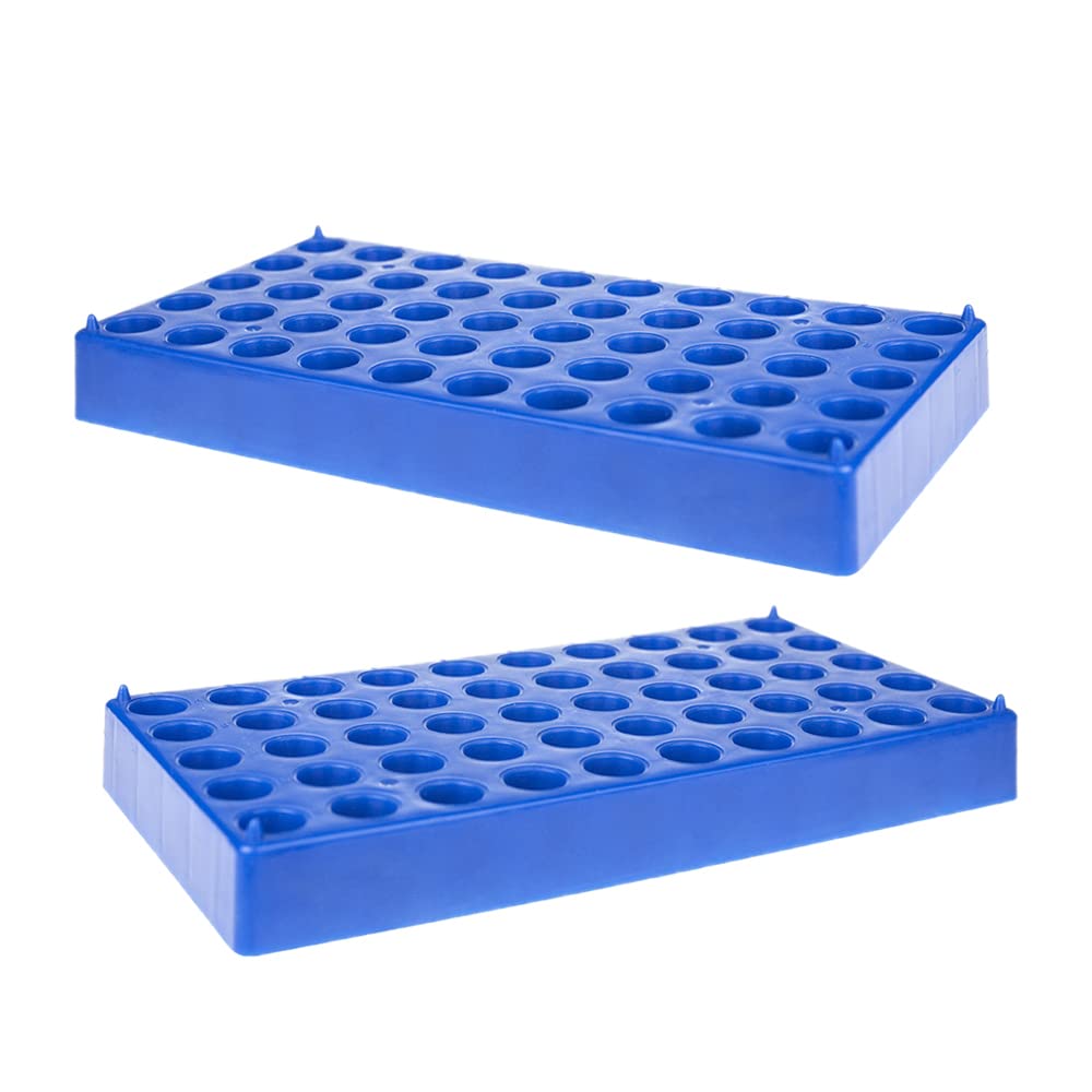 ALWSCI 5 Packs 2 ml Vial Rack, Lab HPLC Vial Holder, 12 mm Vial Tray Holder 50-Well Stackable, Blue Tube Rack for 2 ml Autosampler Vial