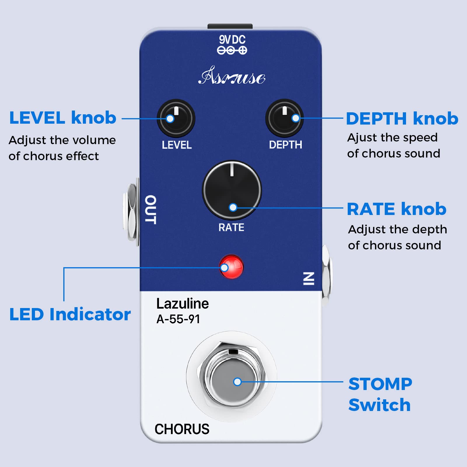 Analogue Chorus Guitar Pedal, Asmuse Chorus Guitar Effects Pedal for Electric Guitar and Bass, Mini Effector, True Bypass