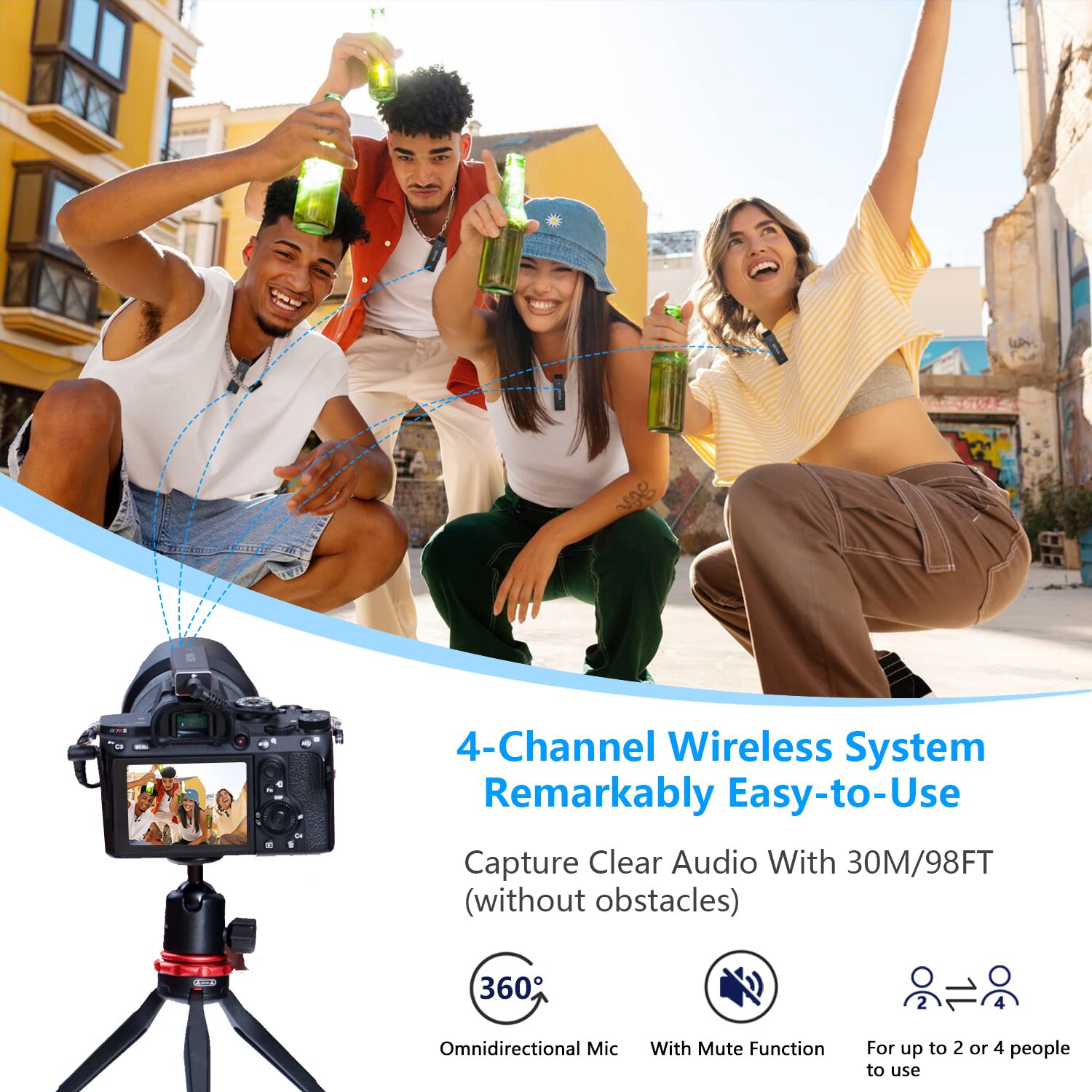 BOYA 4-Channel Wireless Lavalier Microphone System, by-W4 2.4G Wireless Lapel 4 Transmitters & One Receiver for DSLR Camera Camcorder Smartphones Interview Vlog YouTube Video