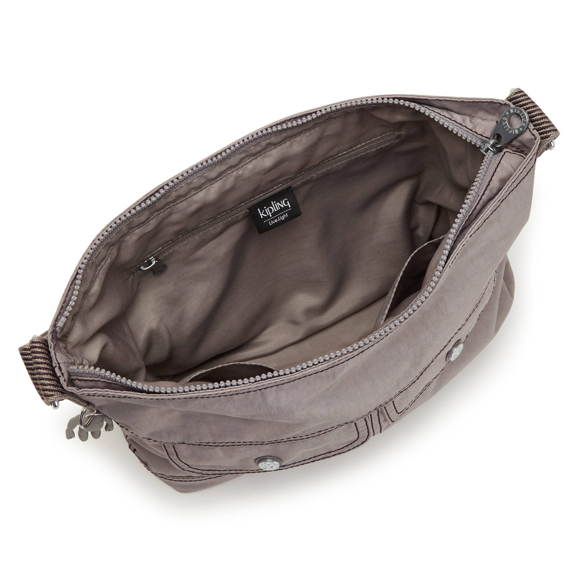 Kipling womens Women's Cooper Bag, Lightweight Handbag, Nylon Crossbody Medium Shoulder Bag, Grey Gris M7, 15.25 L x 12.5 H 4 D US