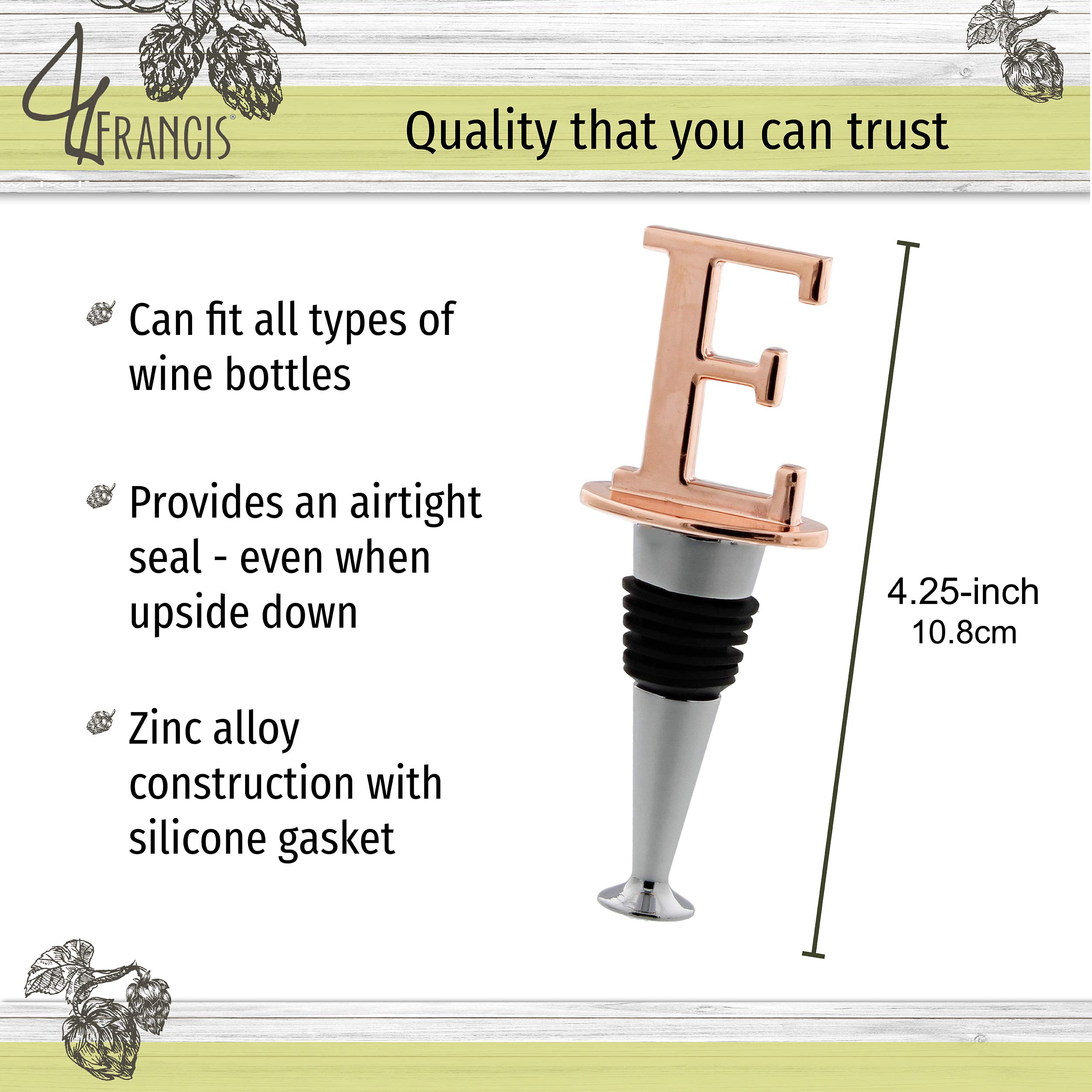 Bottle Wine Stopper Top Closer Seal with Monogrammed Letter βNβ in Rose Gold - Reusable Wine Cork Saver Sealer Plug 1pk