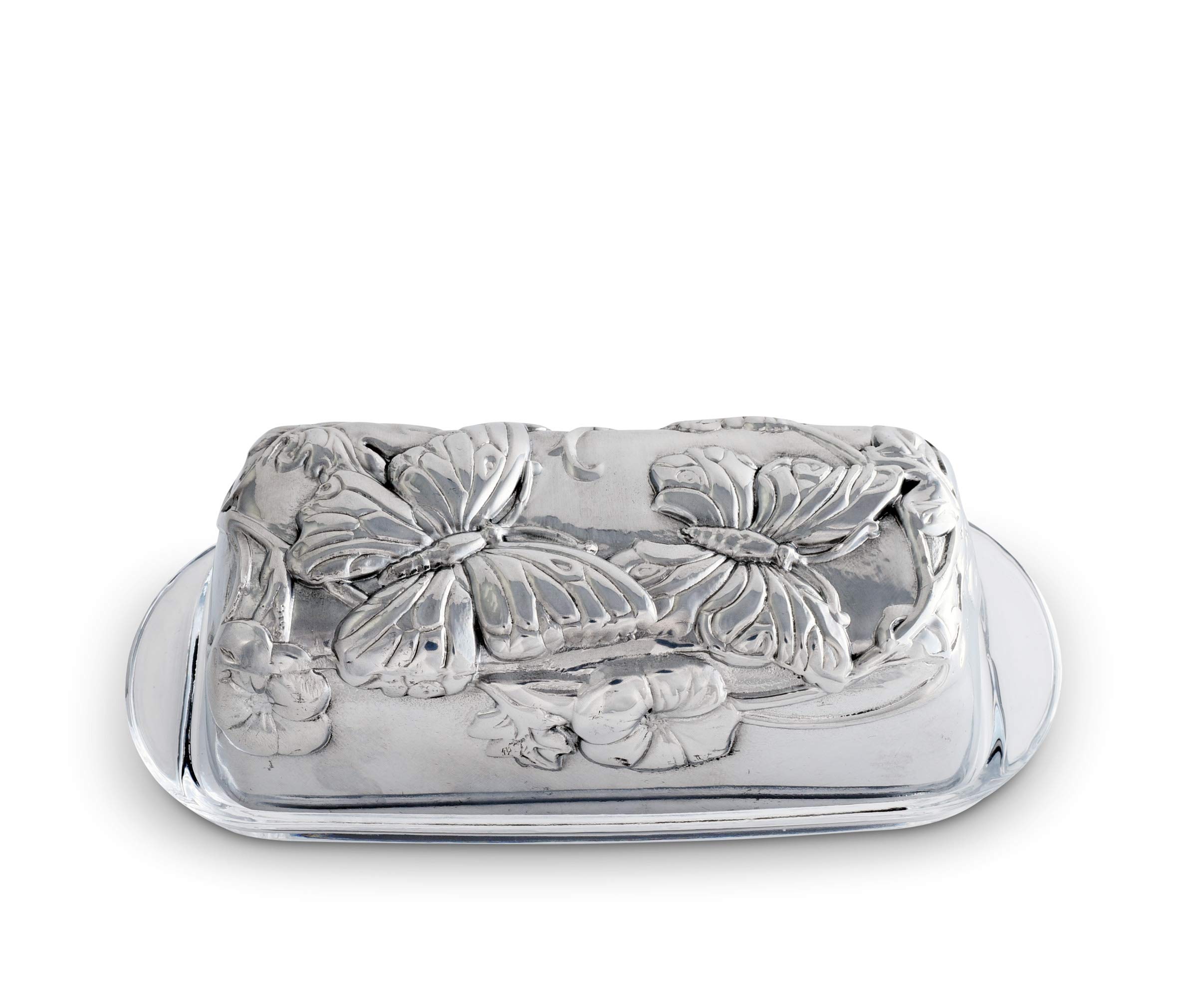 Arthur Court Designs Aluminum Butterfly Covered Butter Cream Cheese Dish Container Keeper with Glass Dish 7 inch Long