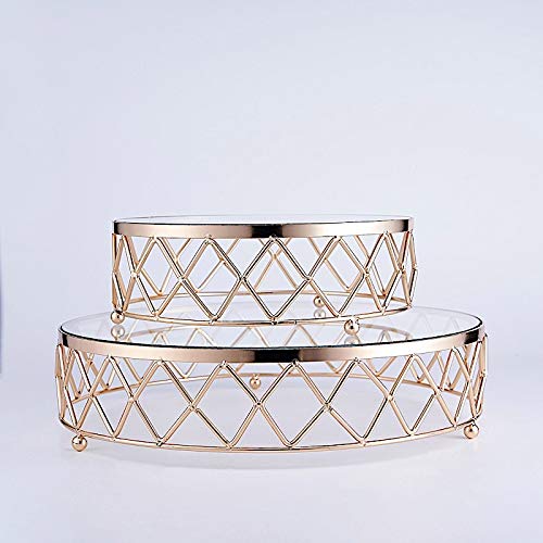 BalsaCircle Gold Clear 14-Inch Round Metal Glass Geometric Cake Stand - Wedding Birthday Party Dessert Pedestal Display Decorations