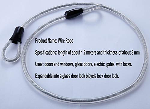 Stainless Steel Safety Cable,Double Loop Braided Steel Cable Flexible Lock Cable Lock 3/8 inch U-Lock,Padlock,Transparent Wire Rope with Ring, Electric Door, Bicycle,Glass Door Lock, Door Handle,