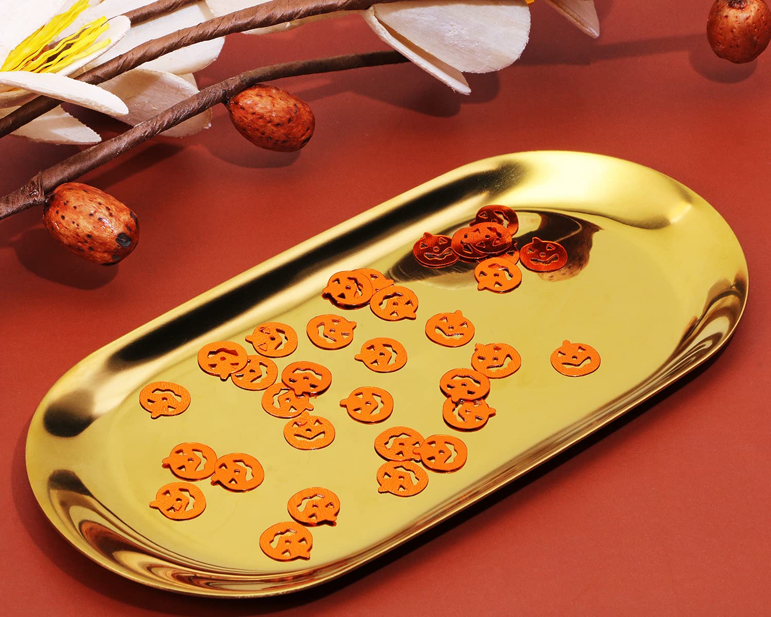 ONLYKXY 1000pcs Halloween Party Confetti Red copper Pumpkin Confetti for Halloween Party Table Confetti and DIY(Pumpkins,Red copper)