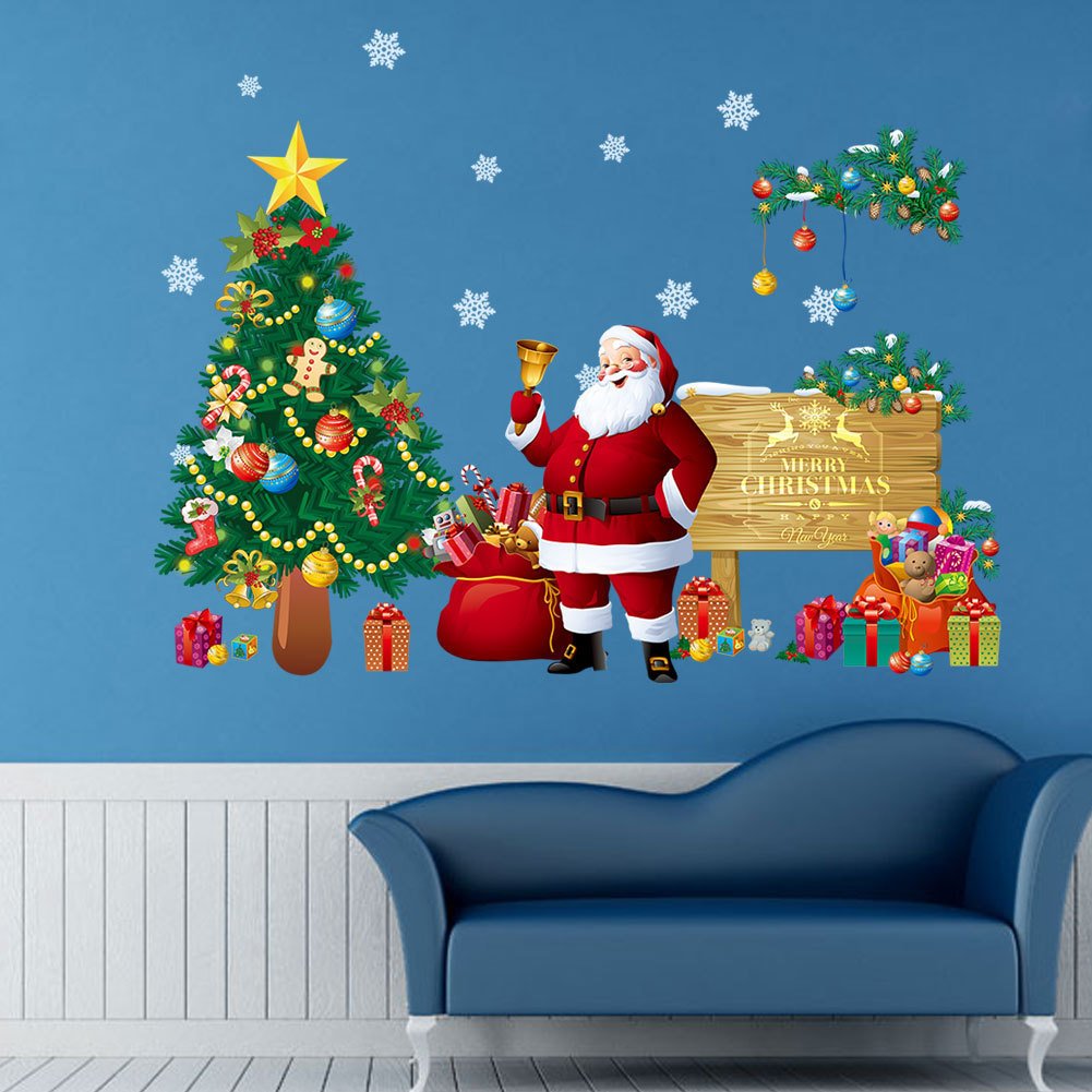 Santa Claus Christmas Tree Wall Decals Christmas New Year Peel and DIY Stickers Decoration for Home Office Nursery Decor
