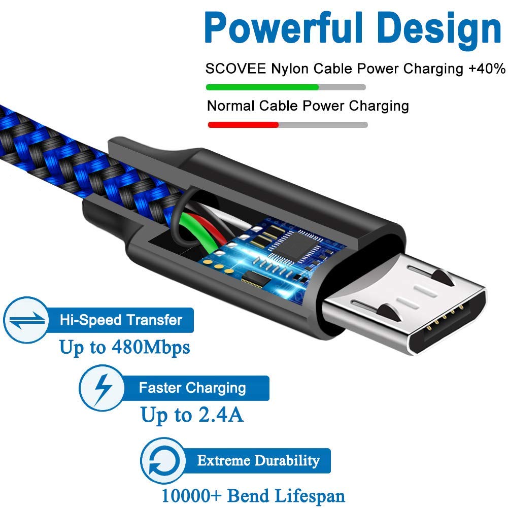 AOSOK PS4 Controller Charger Cable 10FT, 2Pack Braided PS4 Charger - Extra Long Micro USB Fast Charging Cord for Playstation 4, PS4 Slim/Pro, Xbox One S/X Controller, Android Phones