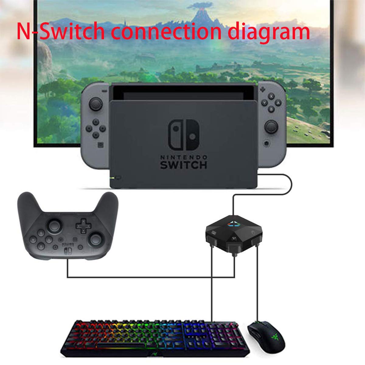 Dobe NS-Switch PS4 PS3 Game Keyboard and Mouse Adapter for PS4, PS3, Xbox one, N-Switch, Host Series Converter(Original Handle Guide Connection)
