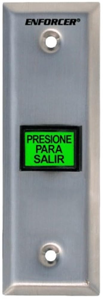 Seco-Larm SD-7103GC-PEQ Enforcer Slimline Illuminated RTE Plate, Square Illuminated Push Button with Caption Push to EXIT, Message Language Can Be Easily Changed in The Field to Spanish or French