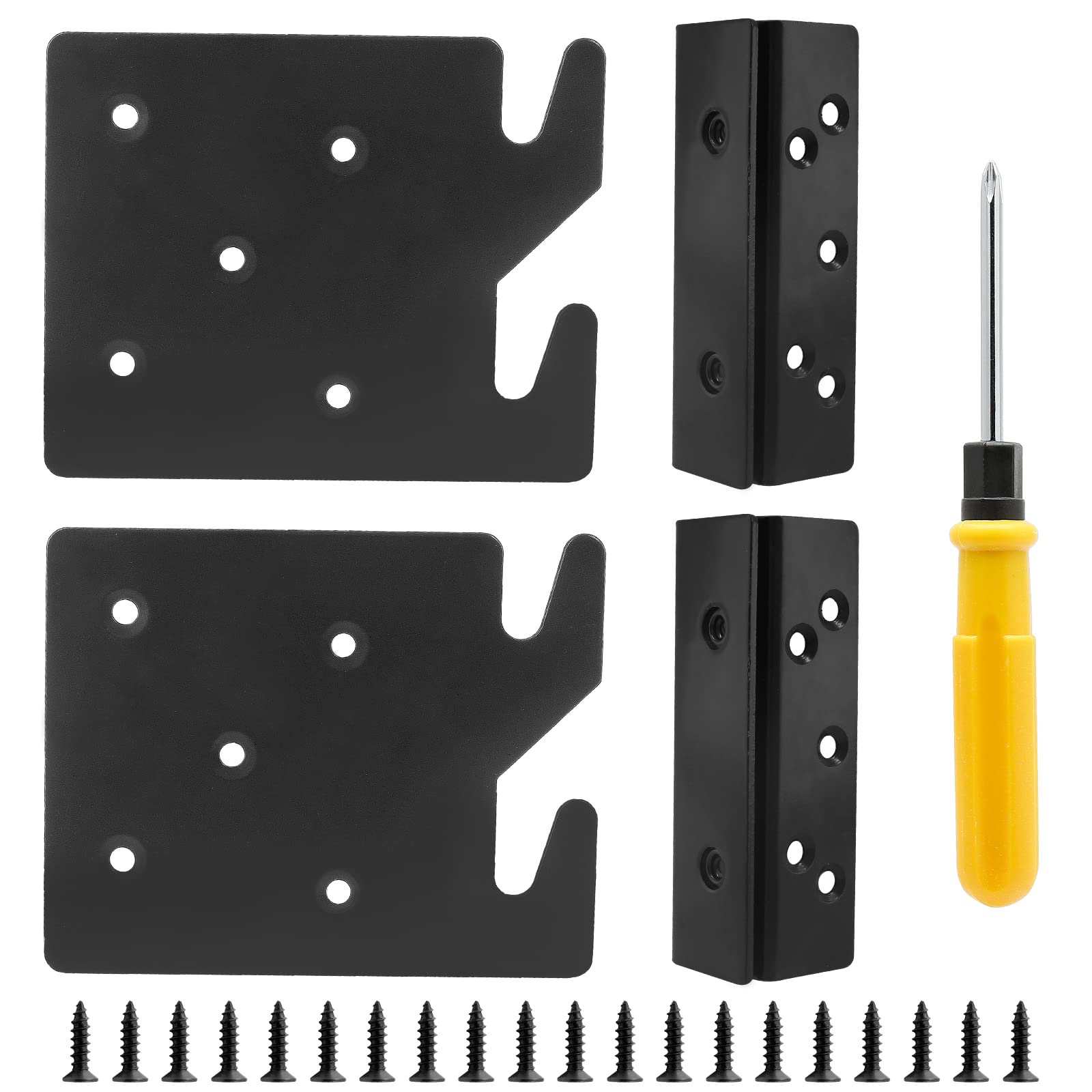 Biaungdo 2 Sets Bed Frame Bed Post Double Hook Slot Bracket, Metal 4.2" x 3.4" x 0.08" Heavy Duty Bed Rail Hooks Plates Bed Accessories for Wooden Bed Frame with Screws (Black)
