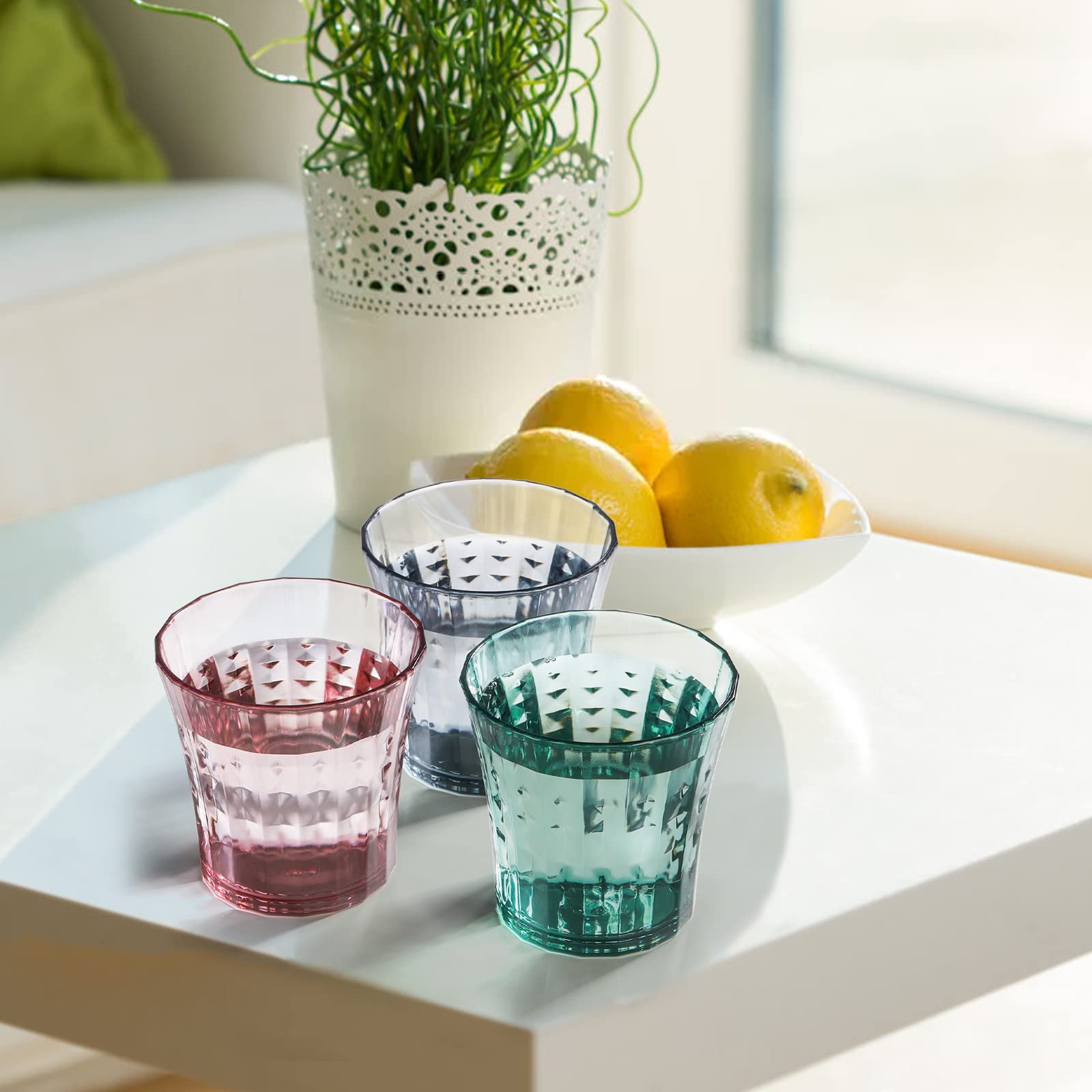 AVLA 12 Pack Plastic Water Tumblers, 10 OZ Unbreakable Acrylic Drinking Glasses, Transparent Reusable Juice Wine Cup, BPA-free Small Stackable Kids Drinkware for Home, Picnic, Party, Dishwasher Safe