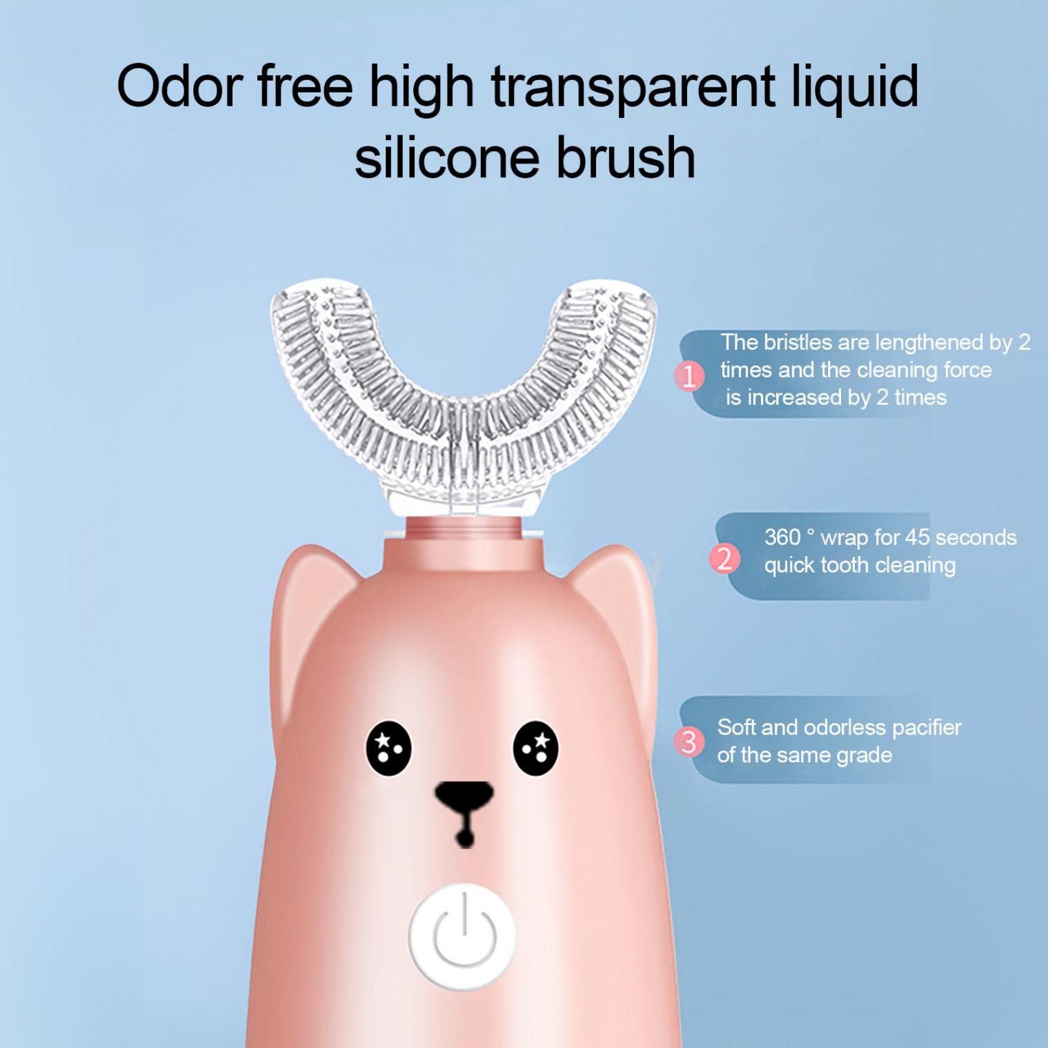ZITIANY Waterproof Electric Toothbrush Kids, Toothbrush Electric U-Shaped Automatic Toothbrush with 2 Brush Heads