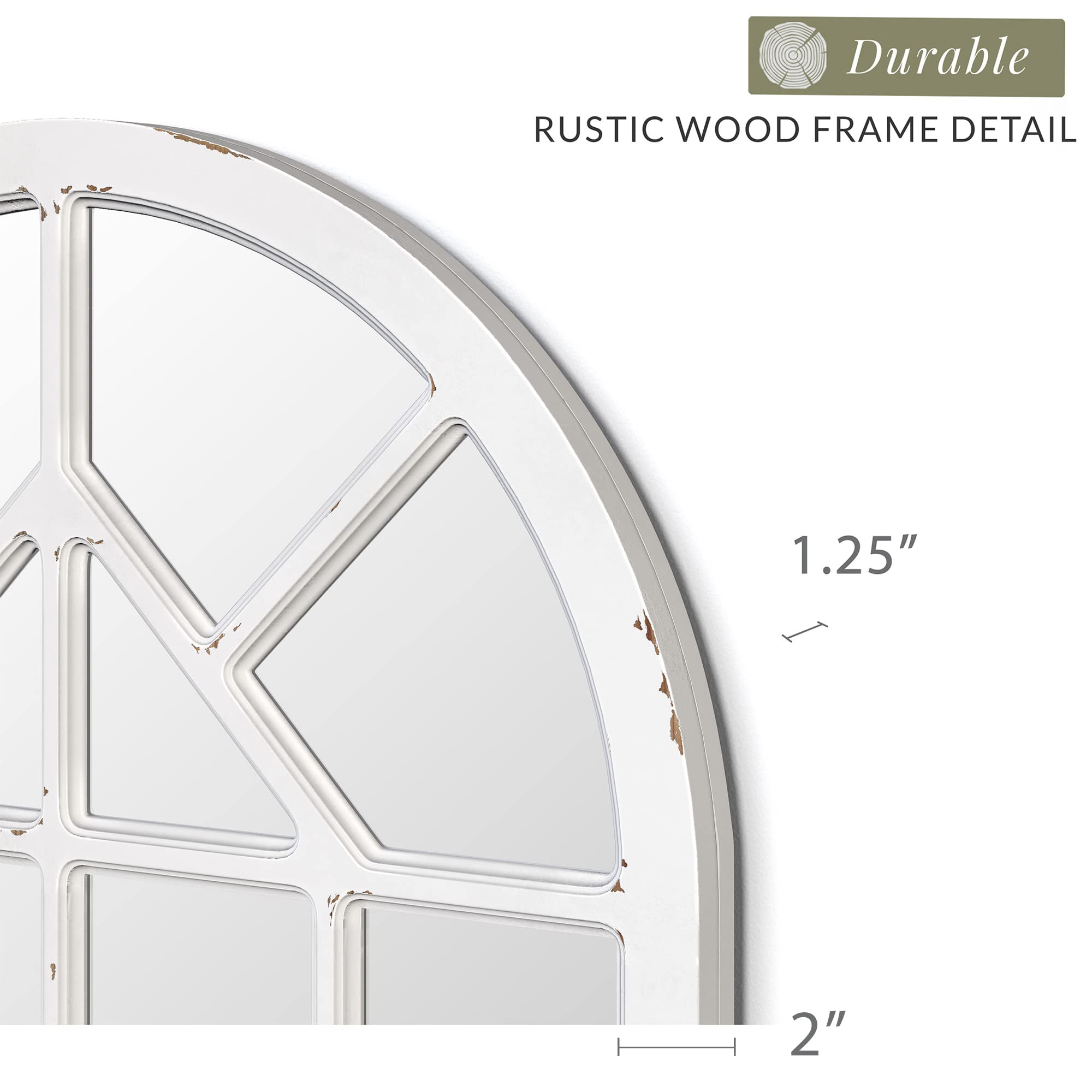 Barnyard Designs 30x47 Wood Cathedral Mirror – Arched Window Farmhouse Mirror for Living Room and Entryway Wall Decor (White)