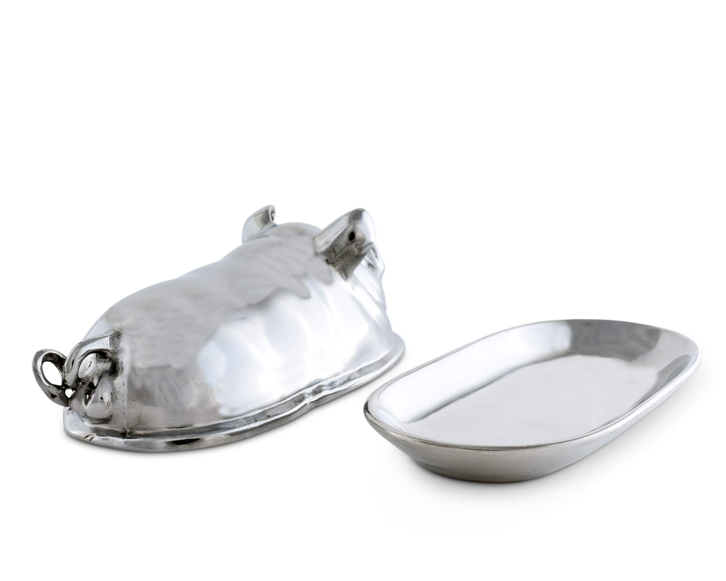 Arthur Court Happy Pig Covered Butter Cream Cheese Dish Container Keeper Hand Polished Tarnish Free Artisan Quality Farmhouse Table 7.5 inch Long