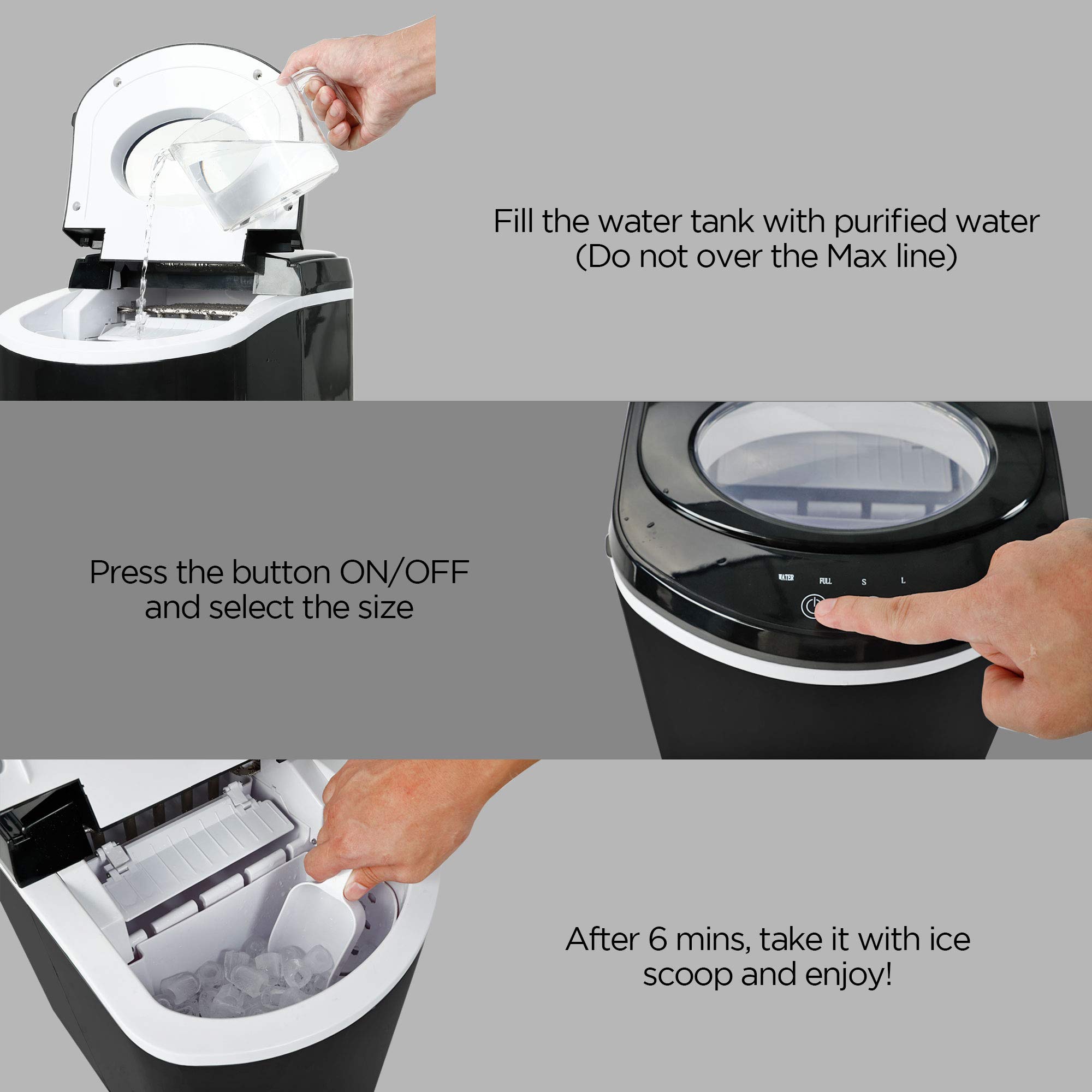 Caynel Countertop Ice Maker Machine β 9 Ice Cubes Ready in 6 Mins - 26LBS/24Hrs, LED Indicator Lights β Compact Portable Ice Cube Maker with Ice Scoop and Basket for Home Office Bar Party (M, 1)