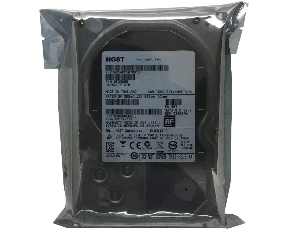 HGST Ultrastar (HUS726060ALE611) 6TB 7200RPM 128MB Cache SATA 6Gb/s 3.5-inch Enterprise Hard Drive - (for RAID, NAS, Desktop PC, Surveillance Storage) - 5 Year Warranty (Renewed)