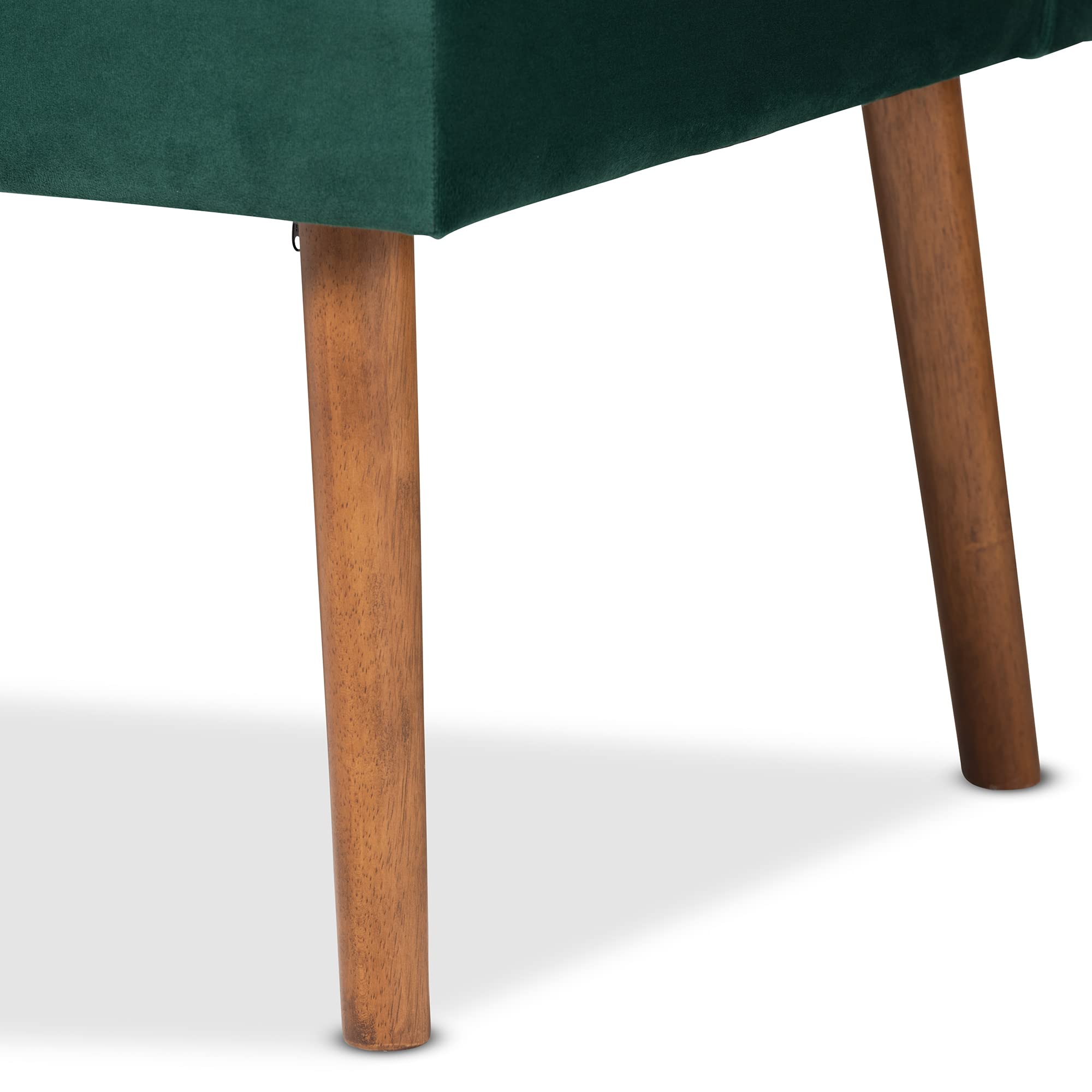 Baxton Studio Alvis Mid-Century Modern Emerald Green Velvet Upholstered and Walnut Brown Finished Wood 2-Piece Dining Nook Banquette Set